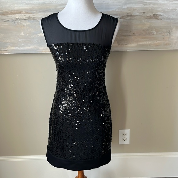 Max & Cleo | Dresses | Sparkling Max Cleo Black Sequin Dress With Sheer ...